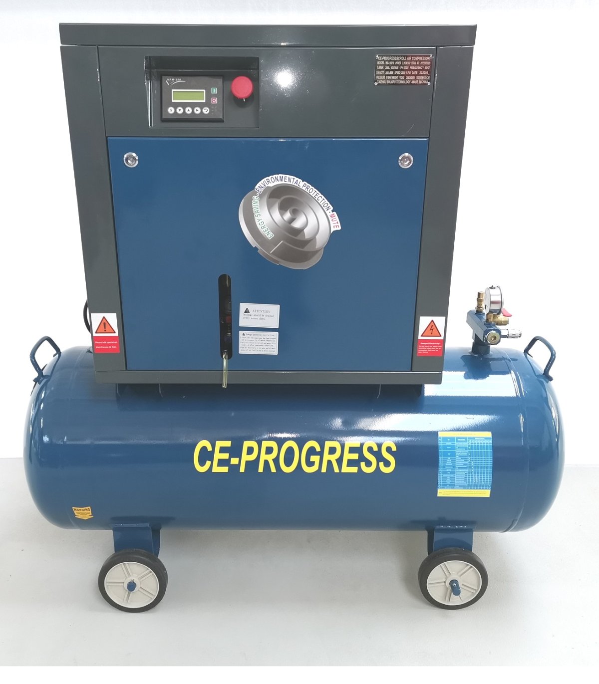 Scrollkompressor 2,2Kw, 360l/m, 10bar, 200l tank - Kompressorer og tilbehør - Ce Progress Aps